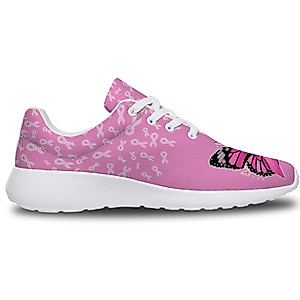 lodaden Pink Shoes Mens Womens Breast Cancer Awareness Sneakers Tennis Running Shoes Gifts for Survivor,US Size 9 Women/7.5 Men