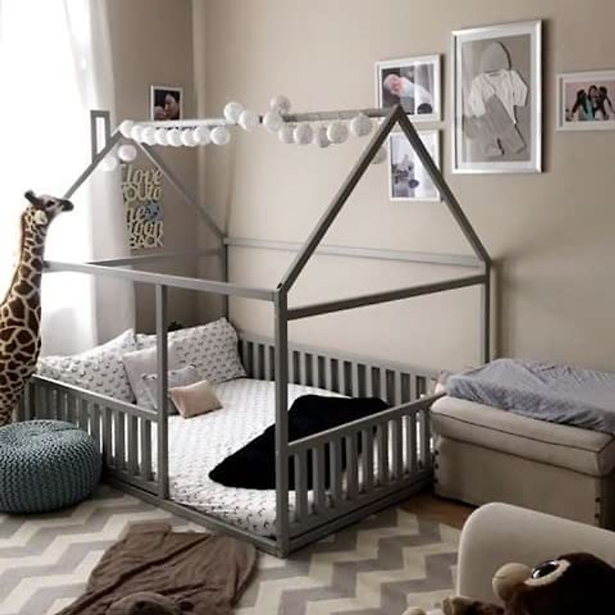 FULL size house bed frame for toddler, Montessori floor bed for kids, Full size toddler bed frame with SLATS