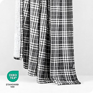 Bare Home Sherpa Fleece Blanket - Full/Queen Blanket - Blanket for Bed, Sofa, Couch, Camping and Travel - Warm & Lightweight - Fluffy & Soft - Reversible (Full/Queen, Stirling Plaid - Grey/White)