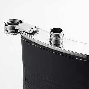 YWQ Stainless Steel American Flag Flask, Soft Touch Cover Liquor Flasks 8oz | Leak Proof Black PU Leather Heavy Duty Hip Set, Includes Funnel