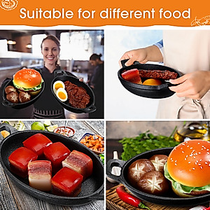 Mifoci 12 Pcs 16 oz 8.7'' x 4.7'' Oval Serving Dish Mini Cast Iron Skillet Cast Iron Baking Pan Sizzling Plate Matte Black Gratin Cookware for Home Restaurant Kitchen Food Service Barbecue