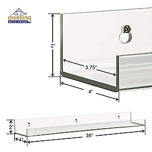 Acrylic Shelf 36 Inch (2Pack) - Acrylic Bookshelf for Toys & Books - Spice Rack & Floating Display - Acrylic Floating Shelves for Makeup & Cosmetic Product - Clear Acrylic Shelf for Books & Magazines
