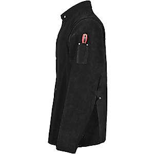 Black Leather Welding Jacket, Heavy Duty FR Heavy Duty Split Cowhide Leahter (X-Large, x_l)