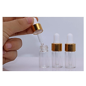 15Pcs Glass Essential Oil Dropper Bottles Clear Mini 1ml/2ml/3ml Perfume Dropping Bottle Cosmetic Sample Vials with Gold Cap and White Latex