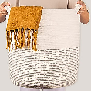 GooBloo Large Cotton Rope Woven Storage Basket - 18” x 16” Tall Decorative Cotton Rope Basket for Living Room, Toys or Blankets - Wicker Baskets with Handles - Cute Baby Laundry Hamper
