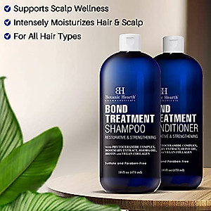 Botanic Hearth Hair Bond Treatment Shampoo and Conditioner - For Dry Damaged and Color Treated Hair - Helps Hair Growth, Thickening & Shine - Sulfate Free - For Men & Women - USA Made - 16 floz each