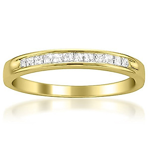 Beyond Brilliance 1/4 Carat Diamond, Channel-Set 14K Yellow Gold Princess Cut Diamond Bridal Wedding Band Ring (I-J, I2-I3) Natural Diamond Rings For Women | Gift Box Included Size-4