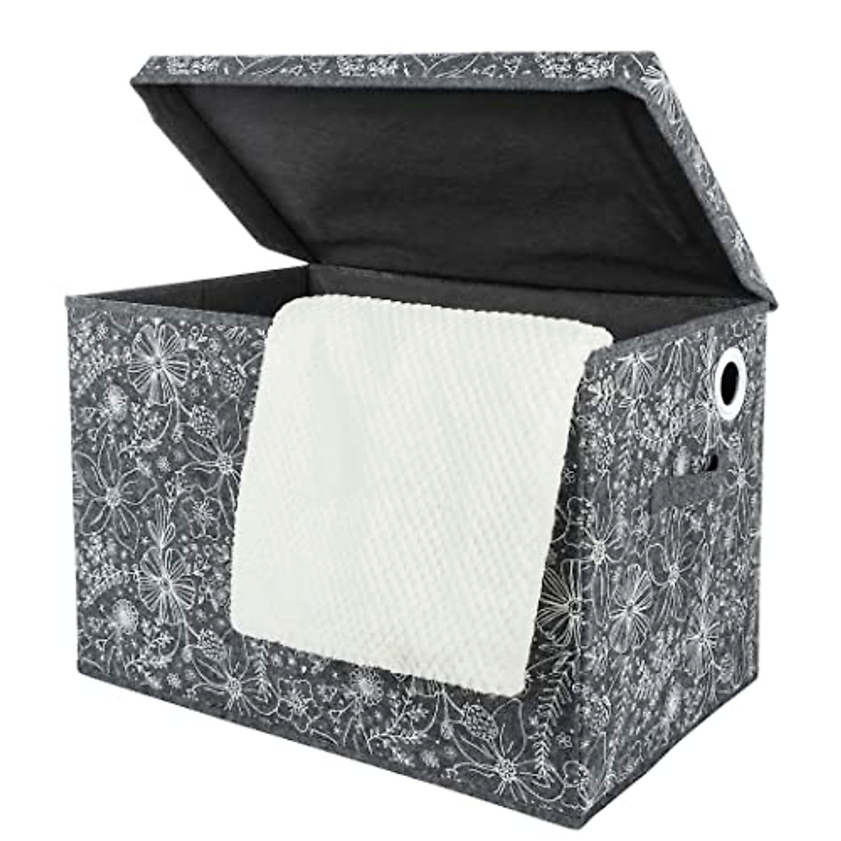 Sammy & Lou Collapsible Felt Soft Toy Box for Toddlers Toy Storage Organizer with Handles and Hinged Lid, 22 x 14.5 x 15 inches, Floral