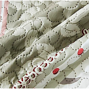 zhuzai 3 Piece Patchwork Quilt Set Full/Queen Size, Green Plaid Floral Bedspread Lightweight Reversible Microfiber Bedding with 2 Shams Shabby Chic Rose Comforter for All Season, 90''x96''