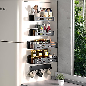 Yuchenfeng Magnetic Spice Racks for Refrigerator Magnetic Hook with 6-Hooks Moveable Fridge Magnetic Spice Shelves Refrigerator Side Organizers (2 Magnetic Spice Racks + 1 Magnetic Hook)