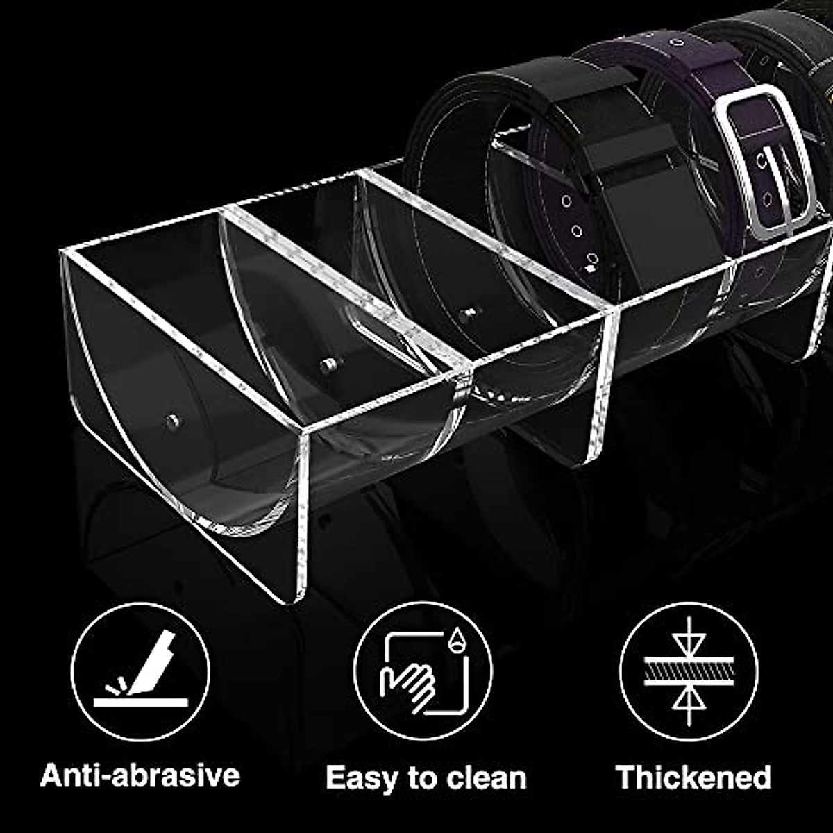 Belt Organizer, OFFSIR Belt Rack Storage Holder 6 Packs Acrylic Clear Display Case Container with Magnet, Detachable Belt Organizer for Closet Drawer Men& Women Belts Tie Bow Tie