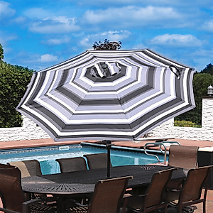 Sunnydaze 9-Foot Patio Umbrella with Push Button Tilt and Crank - Aluminum Pole with Polyester Canopy - Catalina Beach Stripe