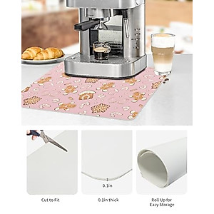 Coffee Mat for Counter, Christmas Cute Gingerbread Man Pink Absorbent Hide Stain Coffee Bar Mat, Non-slip Coffee Bar Accessories Kitchen Drying Mat Fit Under Coffee Maker Espresso Machine