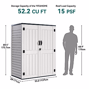 YITAHOME Vertical Outdoor Storage Shed w/o Shelf, 59 Cu.ft Capacity, 5.6 x 2.3 ft Lockable Resin Waterproof Tall Storage Cabinet, for Patio Furniture, Garden Tools, and Pool Accessories (Light Gray)