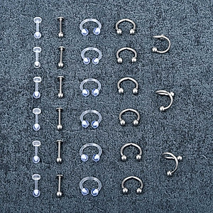 LAURITAMI 16G Cartilage Helix Tragus Stud Earring Twist Spiral Barbell Lip Rings Labret Stud Horseshoe Piercing Twisted Eyebrow Rings Piercing for Women Men Jewelry