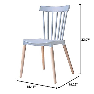 Simpol Home DSW Armless Modern Plastic Chairs with Wood Legs for Living, Bedroom, Kitchen, Dining,Lounge Waiting Room, Restaurants, Cafes, Set of 4, Blue Light
