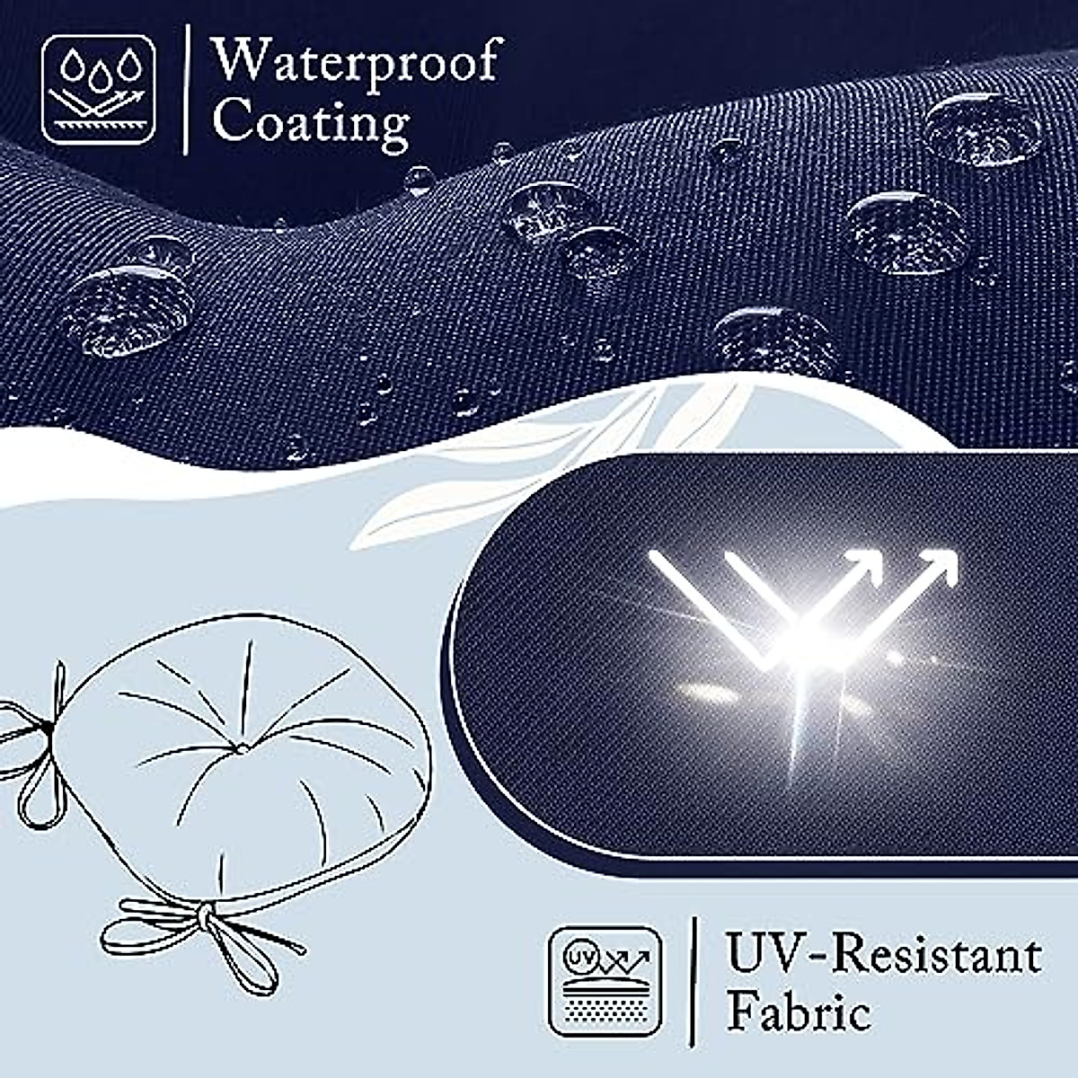 LOVTEX Bistro Chair Cushions Set of 2, Outdoor Round Chair Cushions 15 Inch, Waterproof Round Outdoor Cushions with Ties, Navy Blue Outdoor Chair Cushions for Patio Furniture