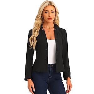 Allegra K Casual Blazer for Women's Notched Collar Long Sleeve Slim Work Office Blazer Jacket Medium Black