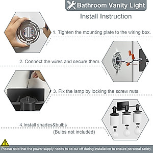 Sailstar Bathroom Light Fixtures 3 Light, Anti-Rust Matte Black Bathroom Lights Over Mirror, Modern Vanity Lights with Frosted Glass Shade, Vanity Lighting Fixtures