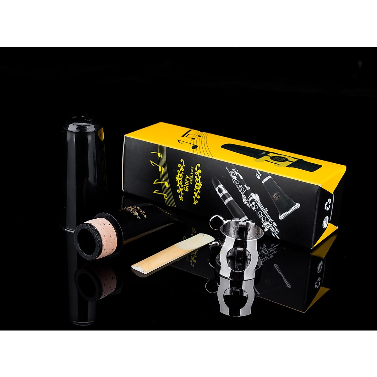 Glory Clarinet Mouthpiece Kit with Ligature,one Reed and Plastic Cap~black, Click to See More Colors
