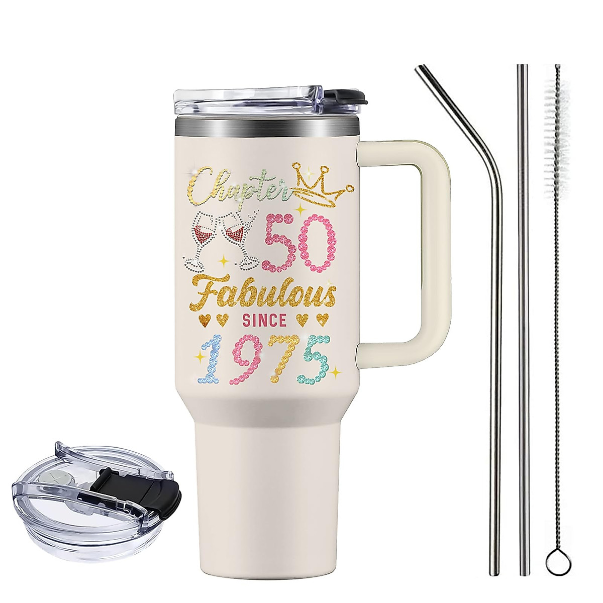50th Birthday Gifts for Women, 1975 Birthday Insulated Tumbler 40oz, 1975 Birthday Gifts for Women, 50 and Fabulous Birthday Gifts for Women Turning 50 Year Old Gift For Her Friend Sister Wife