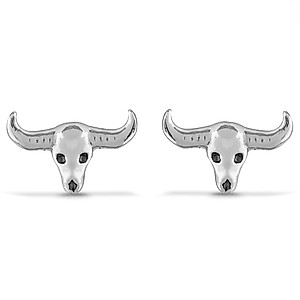 Boma Jewelry Sterling Silver Longhorn Bull Steer Cow Skull Stud Earrings