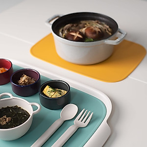 (Set of 2) Pastel Color Silicone Placemat for Dining, Tabletop, Kitchen Table | Dishwasher Safe, Oven Safe up to 482 F | Made in Korea (Red)