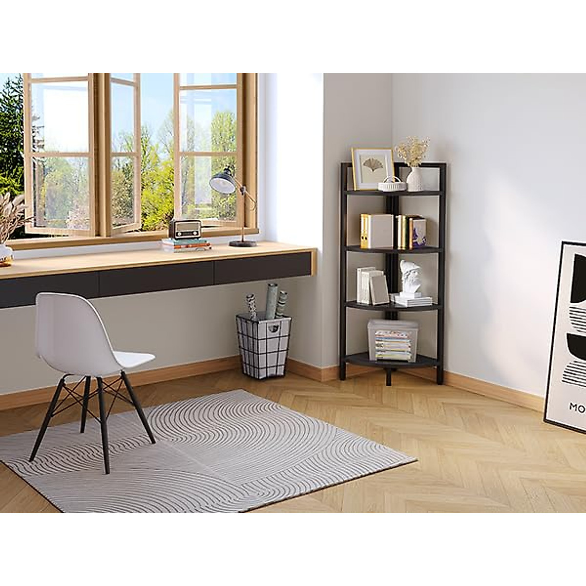 SAYGOER Corner Bookshelf 4 Tier Stand Corner Ladder Shelf Modern Storage Organizer Bookcase Industrial Display Rack Shelves for Small Space, Living Room,Home Kitchen,Office, Black