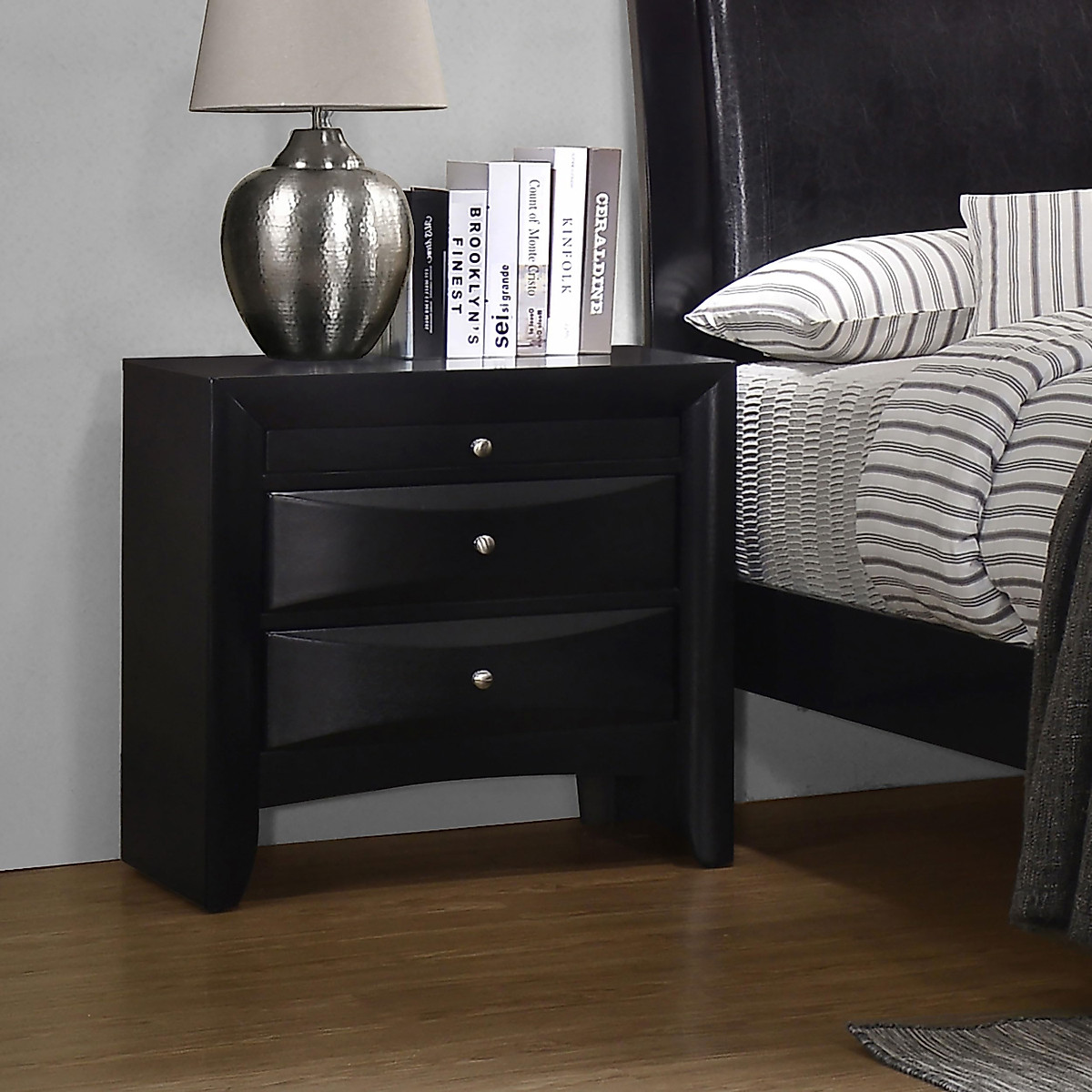 Briana 2-drawer Nightstand with Tray Black