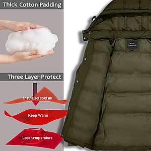 FARVALUE Mens Winter Coats Warm Puffer Jacket Thicken Winter Parka Padded Outwear with Hood Army Green Medium