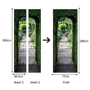 Modern Art GreenDoor 3D Door Sticker, Peel and Stick Removable Vinyl Door Decals for Home Decor, 30.3x78.7(77x200cm), 2 Pcs Set