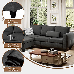 Youmumeub Sectional Sofa Couch, Convertible L Shaped Couches with Ottoman, Dark Grey Modern Small Modular Sofas for Living Room, Apartment Small Space