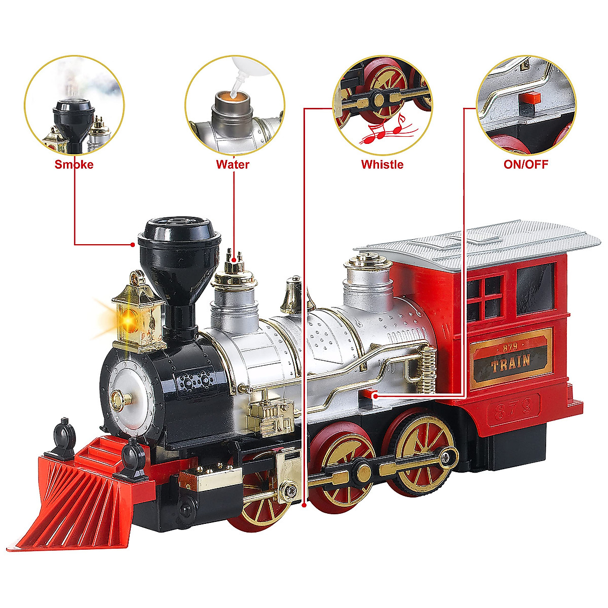 Christmas Toy Train Set, Electric Train Gift with Light, Music & Real Smoke, Travel Train Toys with steam Locomotive, Present for Boys and Girls