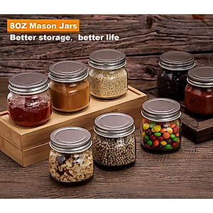 Rainforce Small Glass Mason Jars 8 oz 30 Pack With Silver Lids -1/4 Quart Canning/ Storage Pickling Jars For Jelly, Jam, Honey, Pickles and Spice With Free 30 Chalkboard Labels
