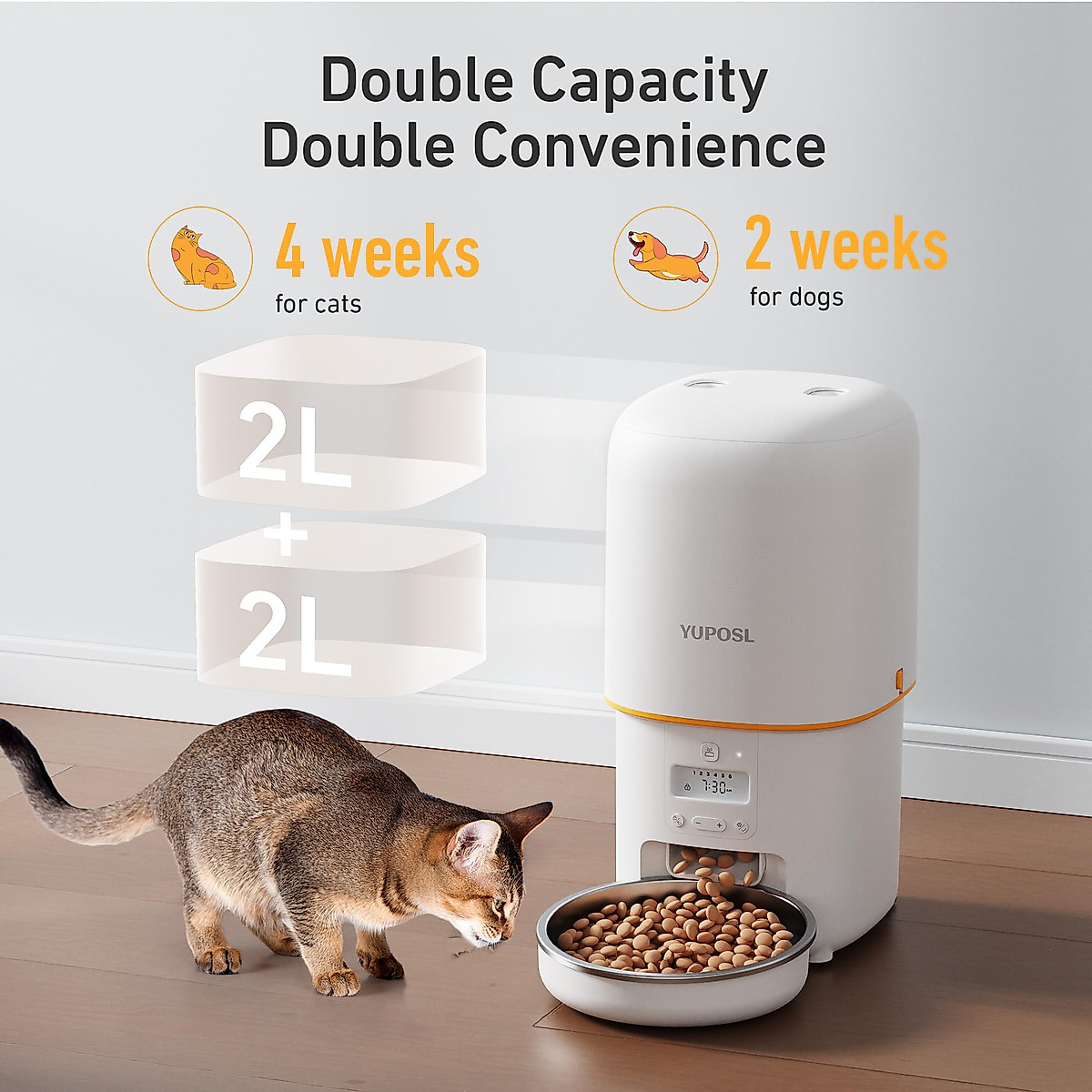 2025 Upgraded Automatic Cat Feeder - 4L Timed Auto Pet Feeder for Cat and Dog with Dry Food Dispenser, 180-day Battery Life, 1-6 Meals Per Day, 1-16 Portion, Desiccant Bag Keeps Food Fresh