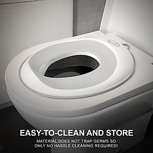 Baby and Toddler Potty Training Seat For Boys and Girls by LittleBearBig - Portable White and Gray Topseat for Toilet with Hook - Fits Oval/Round Lid - Travel Friendly - Stylish Design -Non-Slip Ring