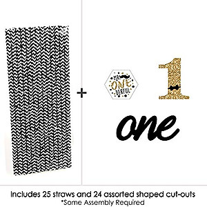 Big Dot of Happiness 1st Birthday Little Mr. Onederful - Paper Straw Decor - Boy First Birthday Party Striped Decorative Straws - Set of 24