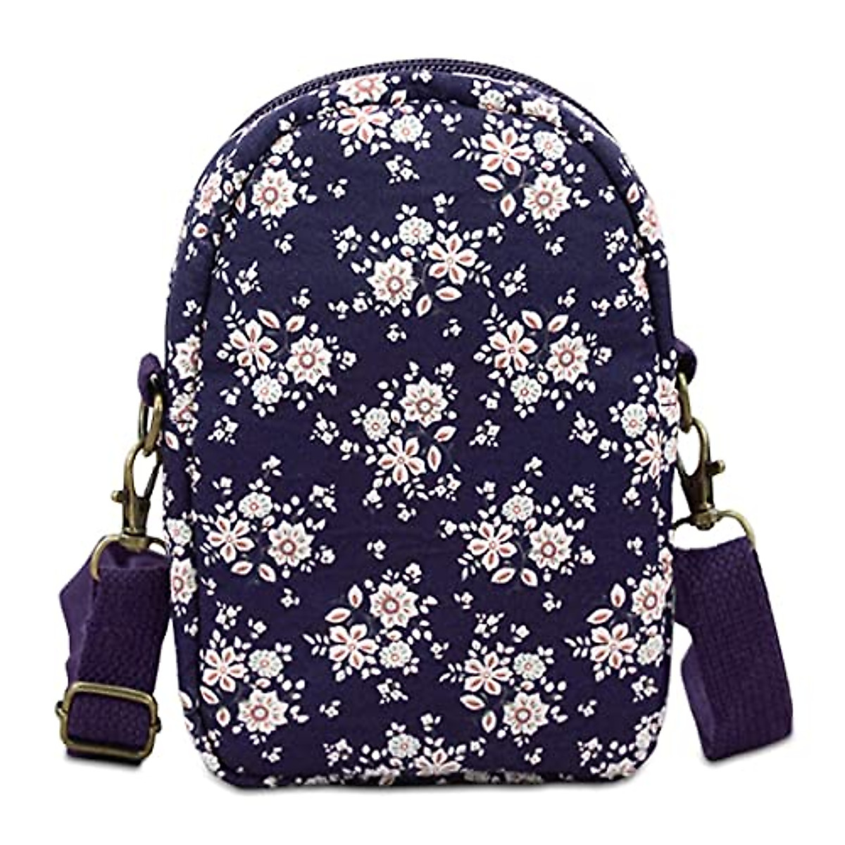 WITERY Canvas Multi-Pockets Cell Phone Purse- Cute Floral Small Crossbody Bag with Adjustable Shoulder Strap, Zipper Smartphone Wallet for Women Girls