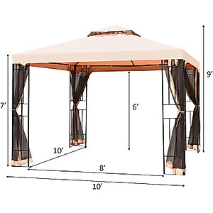 Tangkula 10x10 Feet Patio Gazebo, Outdoor Steel Gazebo with Netting, Double Vented Roof, Outdoor Patio Pavilion Shelter w/ 100 Square Feet of Shade, Ideal for Garden, Backyard, Deck