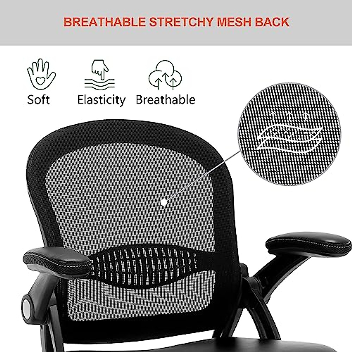 Office Chair,Ergonomic Home Desk Chairs,PU Leather Thick Cushion Mesh Office Chairs,Adjustable Executive Task Chair with Flip-up PU Armrests,360° Swivel Computer Chairs,Black