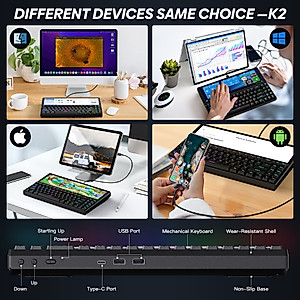 Kwumsy Portable Monitor Split Screen Keyboard Mechanical Multifunctional Keyboard with Built-in 12.6'' Touchscreen USB Expansion Compact 71 Keys RGB LED Backlit N-Key for Windows Mac Android (K2)