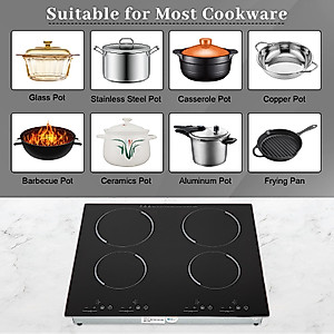 3000W 110V Cooktop Portable 4 Burners Electric Built-in Cooktop Sensor Touch Control Countertop Electric Hot Plate with Kid Safety Lock and 2H Timer, 9 Heating Level, no plug