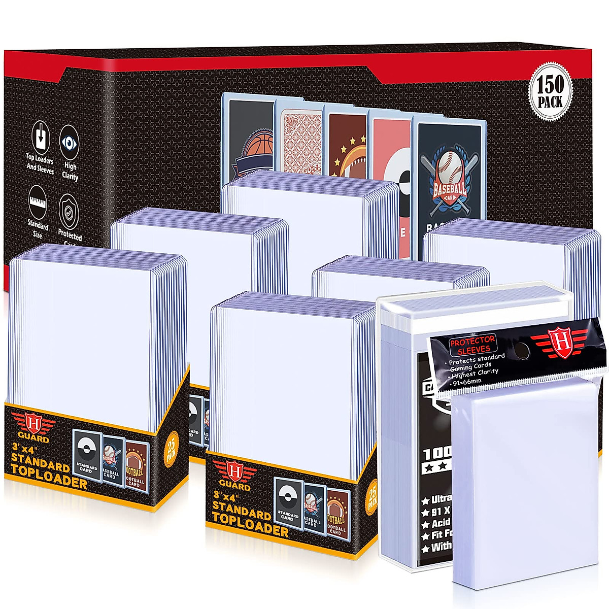 150 Count TopLoaders Card Sleeves and 200 Count Clear Soft Sleeves for Trading Card, Protective Sleeves Holder Fit for Stardard Cards, Baseball Card, Sports Cards, MTG, Yugioh