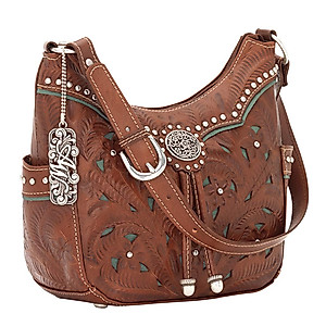 American West Leather - Shoulder Handbag Hobo Purse Holder Bundle (Turquoise - Lady Lace)