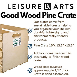 LEISURE ARTS Good Wood Wooden Crate, Wood Crate Unfinished, Wood crates for Display, Wood crates for Storage, Wooden crates Unfinished, Solid End, 16" x 13.5" x 13.5"