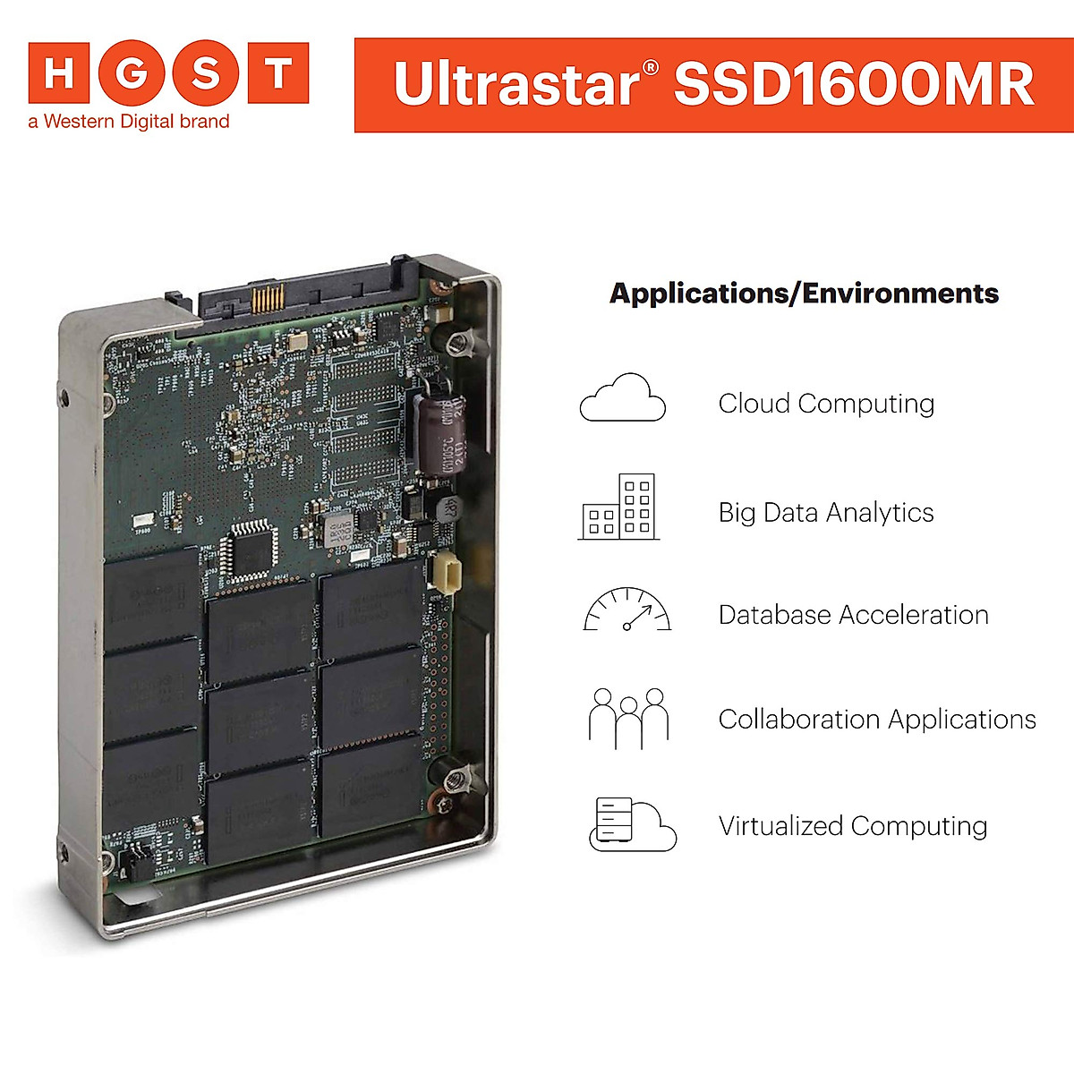HGST Ultrastar SSD1600MR | HUSMR1616ASS200 | 0B31079 | 1.6TB SAS 12Gb/s 2.5" Inch MLC NAND | 130K / 30K IOPS random R/W | T10 End-To-End Data Protection | Enterprise Solid State Drive SSD