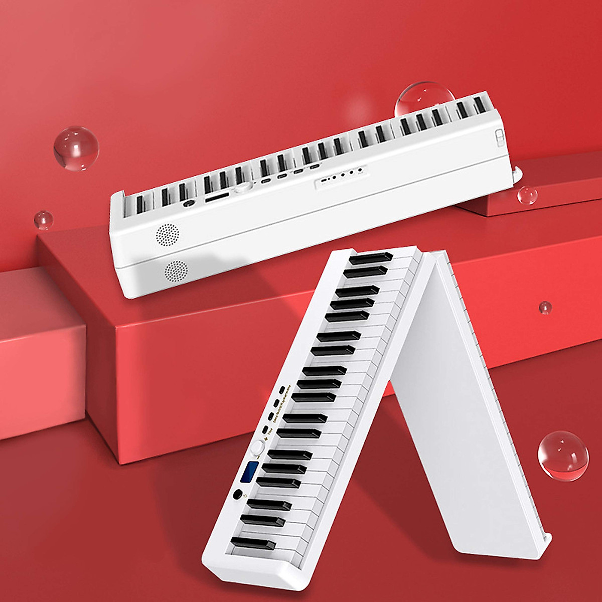 MAGICON 88 Key Foldable Electronic solid Piano can be folded in 180°,more portable. True and Pure Grand Piano Sound Source by France DREAM, Foot Pedal/Power adapter/Delicate Handbag (White)