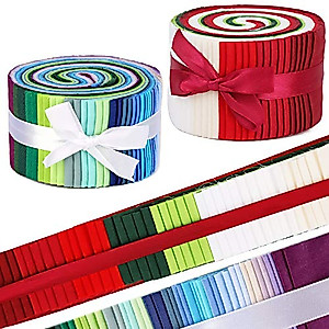 80 Pcs Roll Up Cotton Fabric Quilting Strips, Christmas Jelly Roll Fabric, Cotton Craft Fabric Bundle, Patchwork Craft Cotton Quilting Fabric, Cotton Fabric, Quilting Fabric(2.44x39.4in)