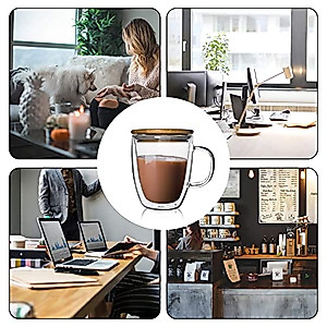 ZHMTang Glass Coffee Mug Double-walled Borosilicate Glass Cup for Hot or Iced Coffee, Milk, Tea (16 Oz Bamboo Lid)