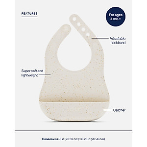 Lalo The Bib - Waterproof, Non-Toxic Silicone Baby Bib with Adjustable Neck Band & Silicone Food Pouch Catcher, Set of 2 - Oatmeal